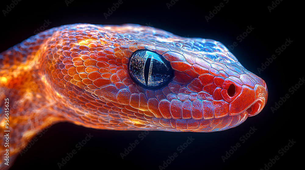 snake, the head of a snake in a multi-colored flame. Abstract ...