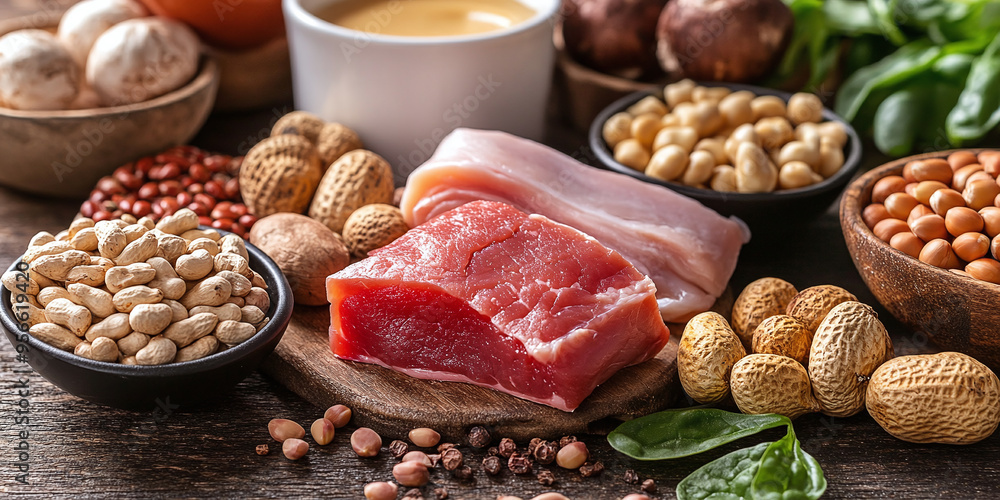 Nutritious foods high in vitamin B3, niacin and the molecular structure ...