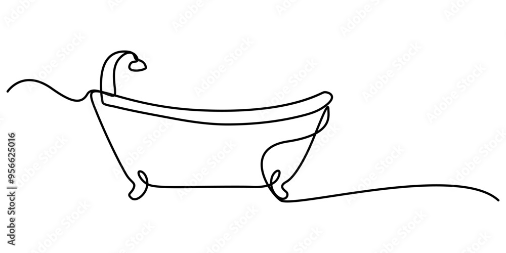 Bathtub in continuous line art drawing style. Clawfoot tub minimalist ...