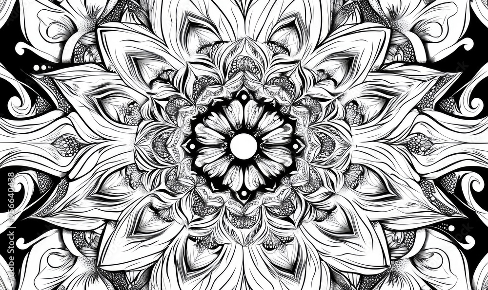 Line art illustration of Mandala art created using natural shapes ...