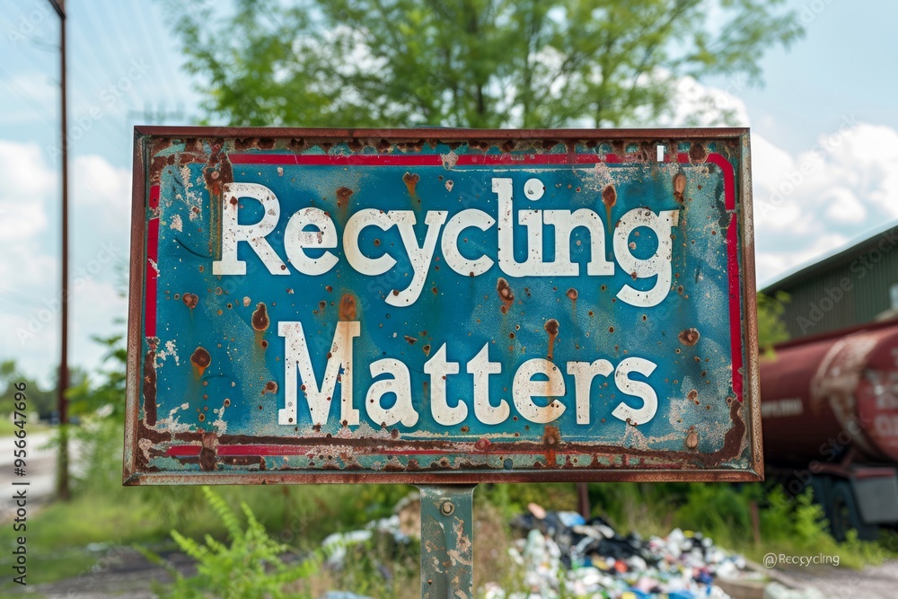 A charming sign displaying "Recycling Matters" in whimsical script font ...