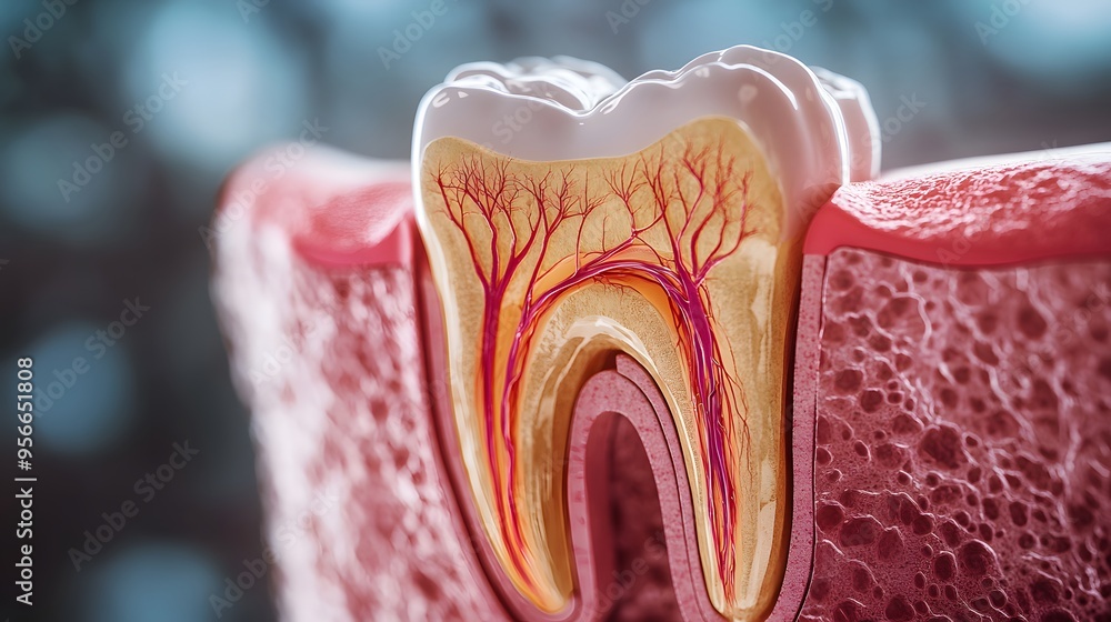 Cross-section of a Tooth Showing Dental Nerve: A detailed cross ...