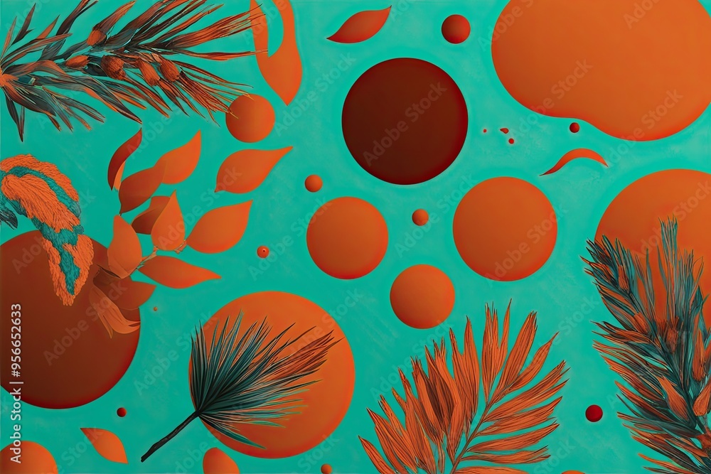 Turquoise and Burnt Orange Halftone Patterns with Natural Elements and ...