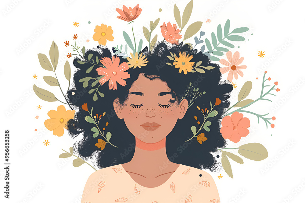 Stress-Free Positive Affirmations vector illustration featuring a woman ...