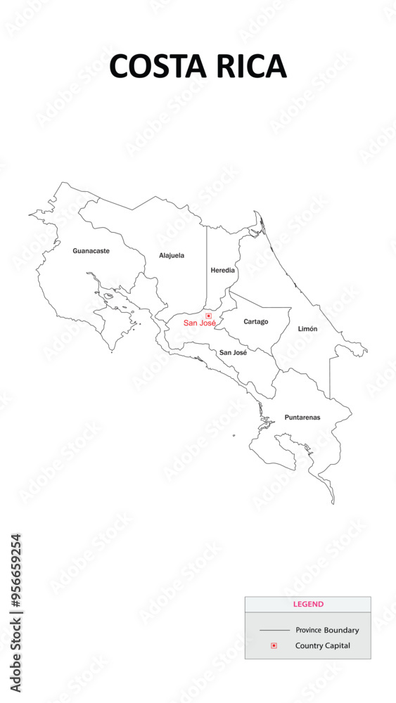 Costa Rica Map. State and district map of Costa Rica. Administrative ...