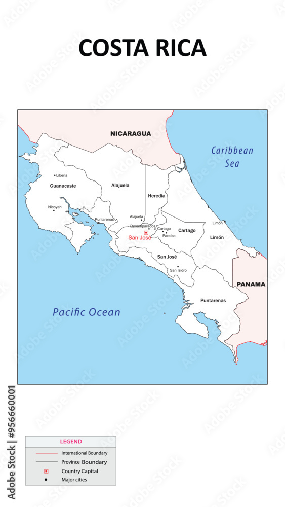 Costa Rica Map. State map of Costa Rica. Administrative map of Costa ...