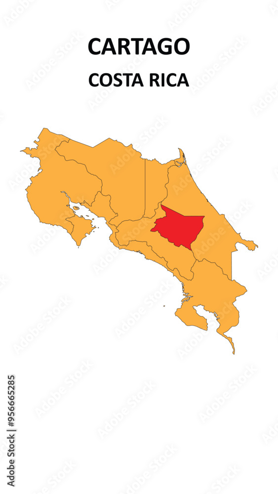 Cartago Map is highlighted on the Costa Rica map with detailed state ...