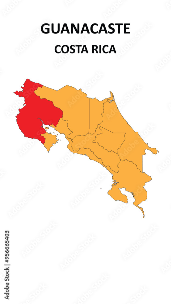 Guanacaste Map is highlighted on the Costa Rica map with detailed state ...