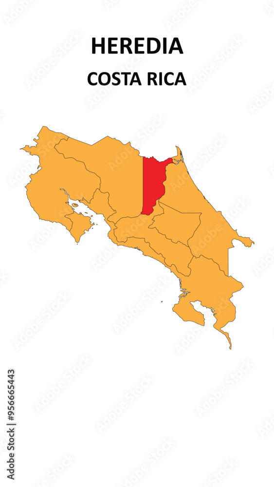 Heredia Map is highlighted on the Costa Rica map with detailed state ...
