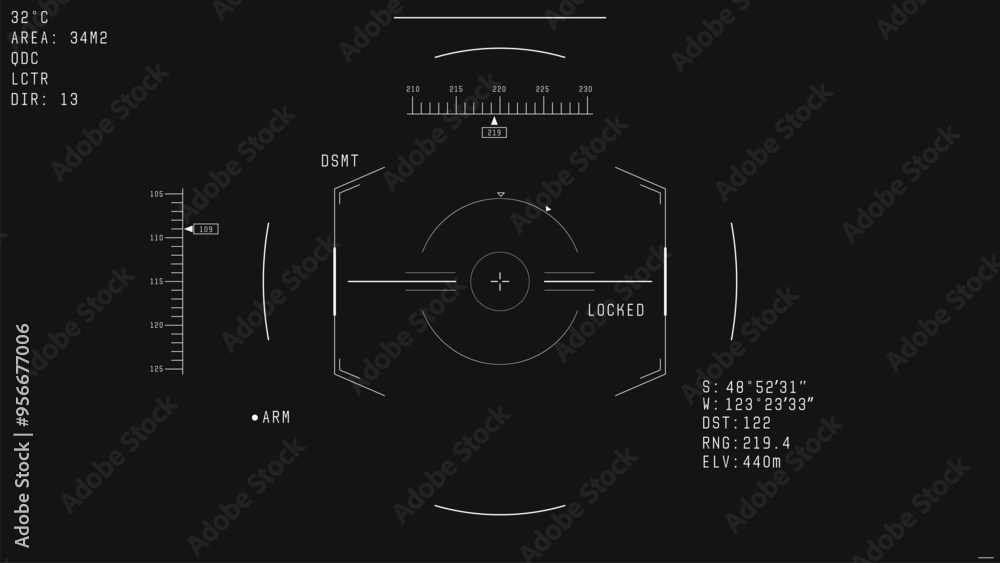 War drone camera viewfinder overlay. Template for military drone cam ...