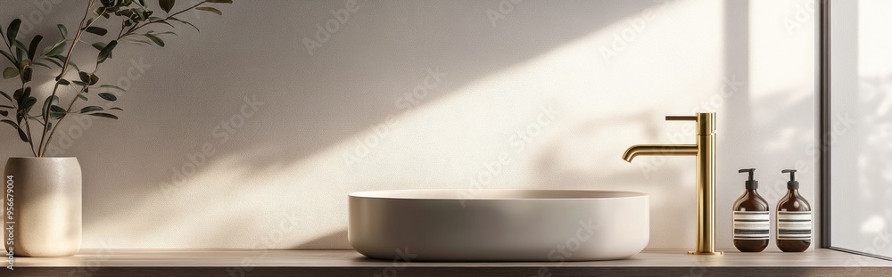 3D rendering of modern tapware featuring a brushed gold flick mixer tap ...
