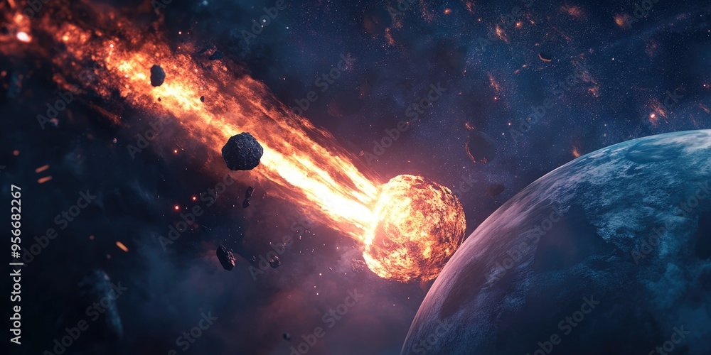 Meteor Impact on a Planet Fired Asteroid Colliding in 3D Cartoon ...