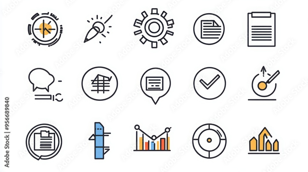 Business Strategy thin line icon set. Containing SWOT analysis ...