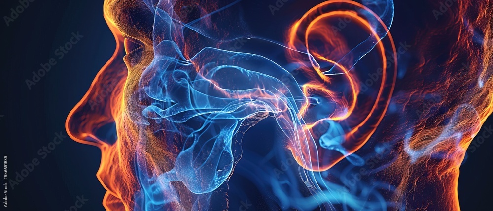 Anatomy of the human ear and the speaker of sound. Hearing loss caused ...