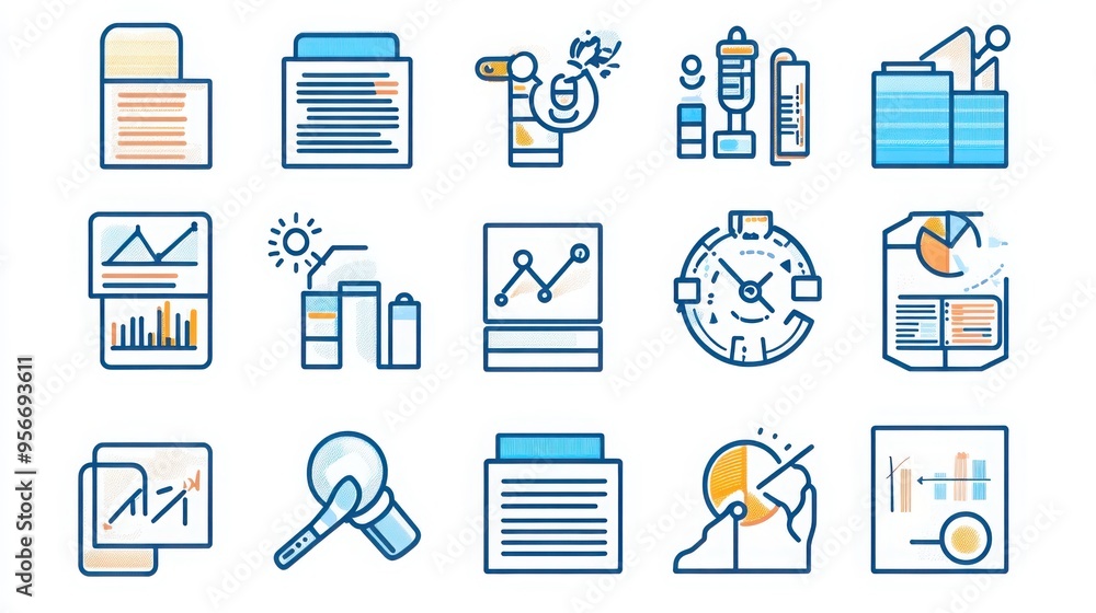 Project Management thin line icon set. Containing Gantt chart, project ...
