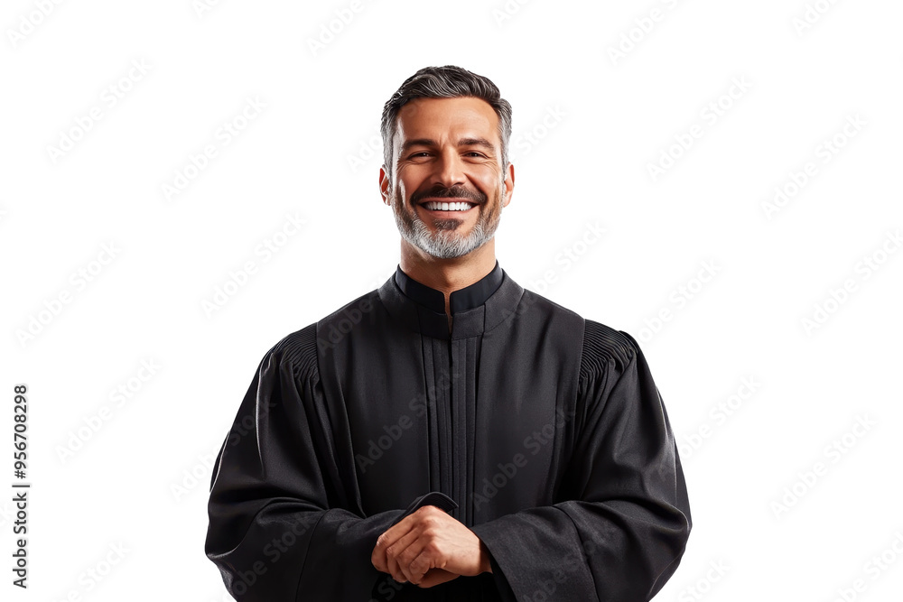 Front-facing portrait of a cheerful American male judge, against a ...