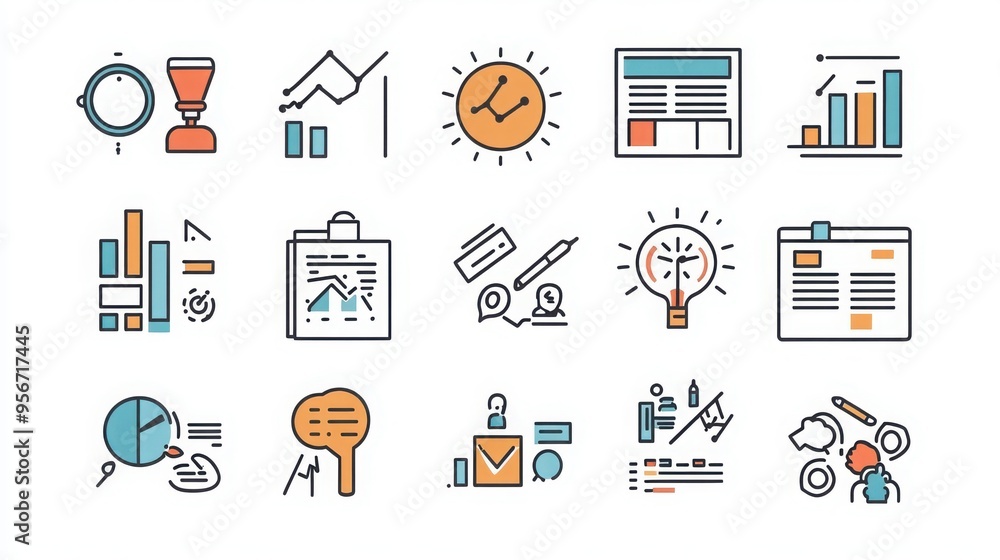 Business Operations thin line icon set. Containing workflow, team ...