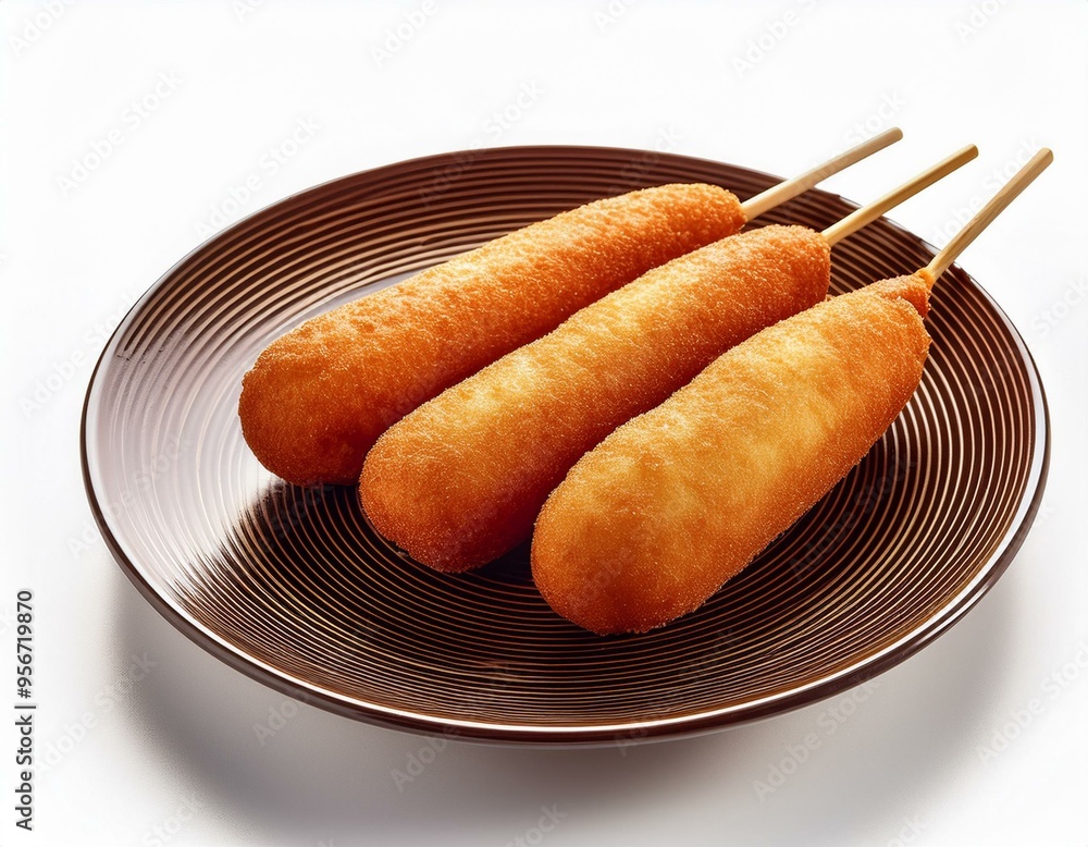 Corndog or corn dog is a american sausage baked in corn flour served ...