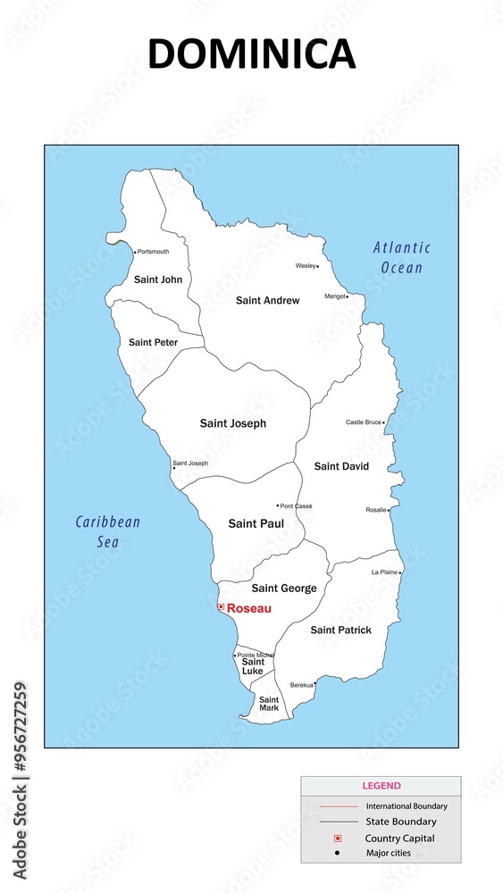 Dominica Map. State map of Dominica. Administrative map of Dominica ...