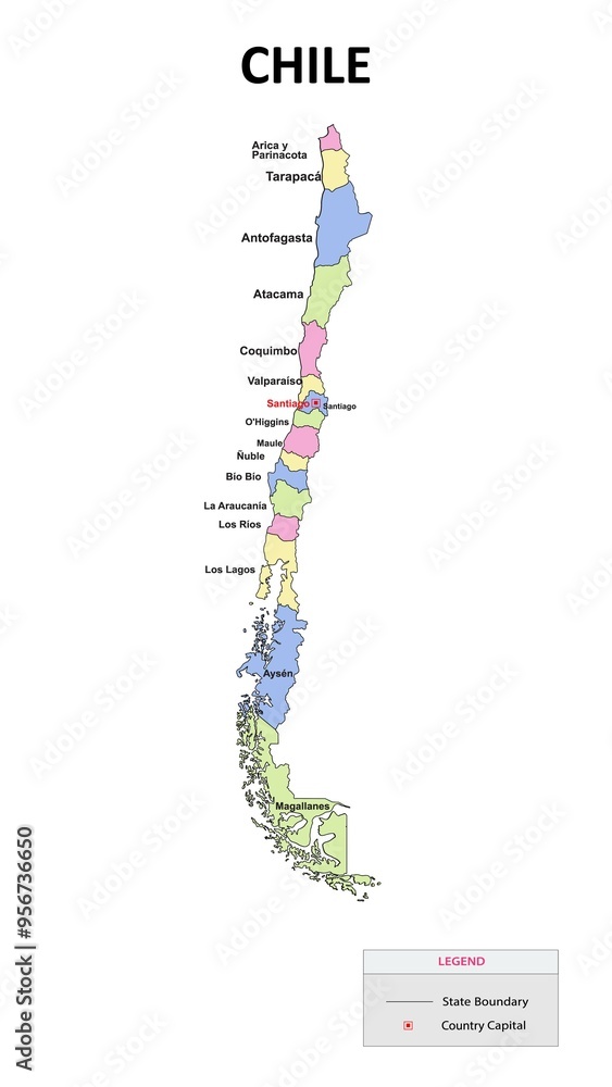 Chile Map. State map of Chile. State map of Chile in colour with ...