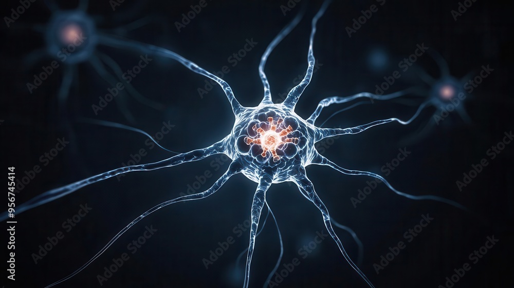 Cross-section illustration of a neuron cell highlighting its nucleus ...