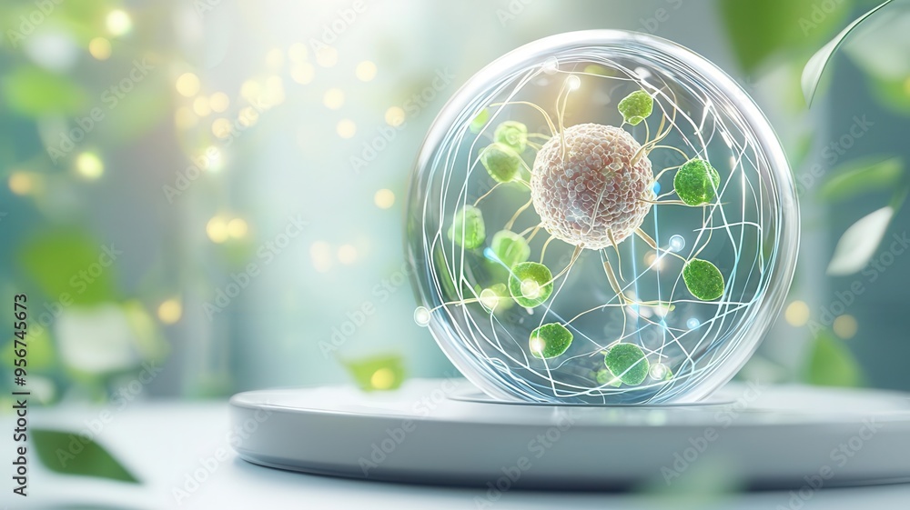 Microscopic view of a plant cell with a detailed nucleus and visible ...