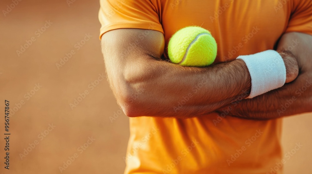 Image of a tennis player wearing an elbow brace to support and protect ...