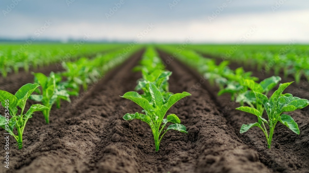 Overhead view of a drip irrigation system installed on an organic farm ...
