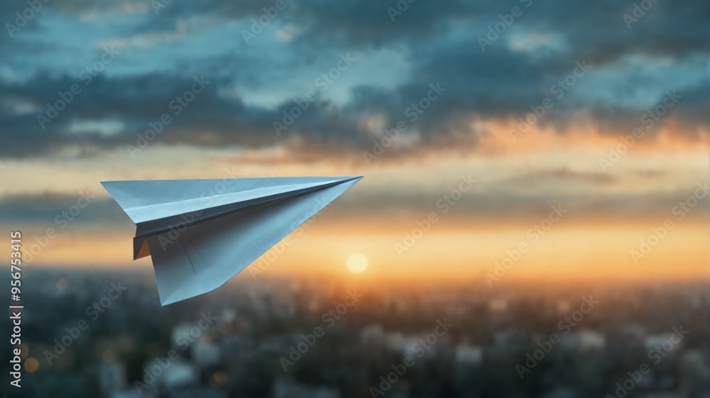 Paper airplane flying sky is center facing towards Paper airplan Stock ...