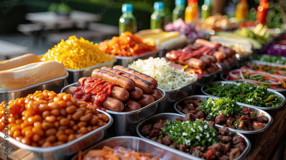 A selection of grilled hot dogs with various toppings, including onions ...