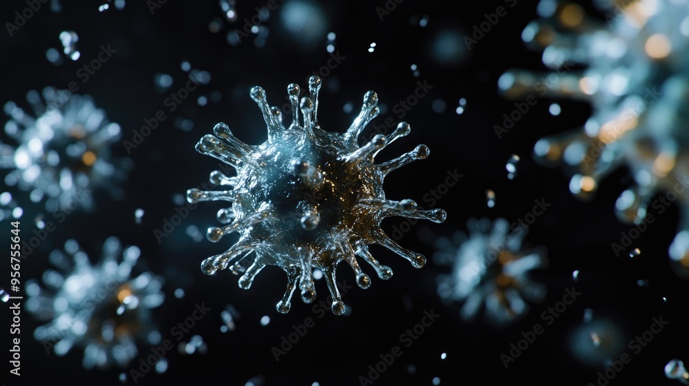 Microscopic view of viruses and bacteria contaminating dirty water ...