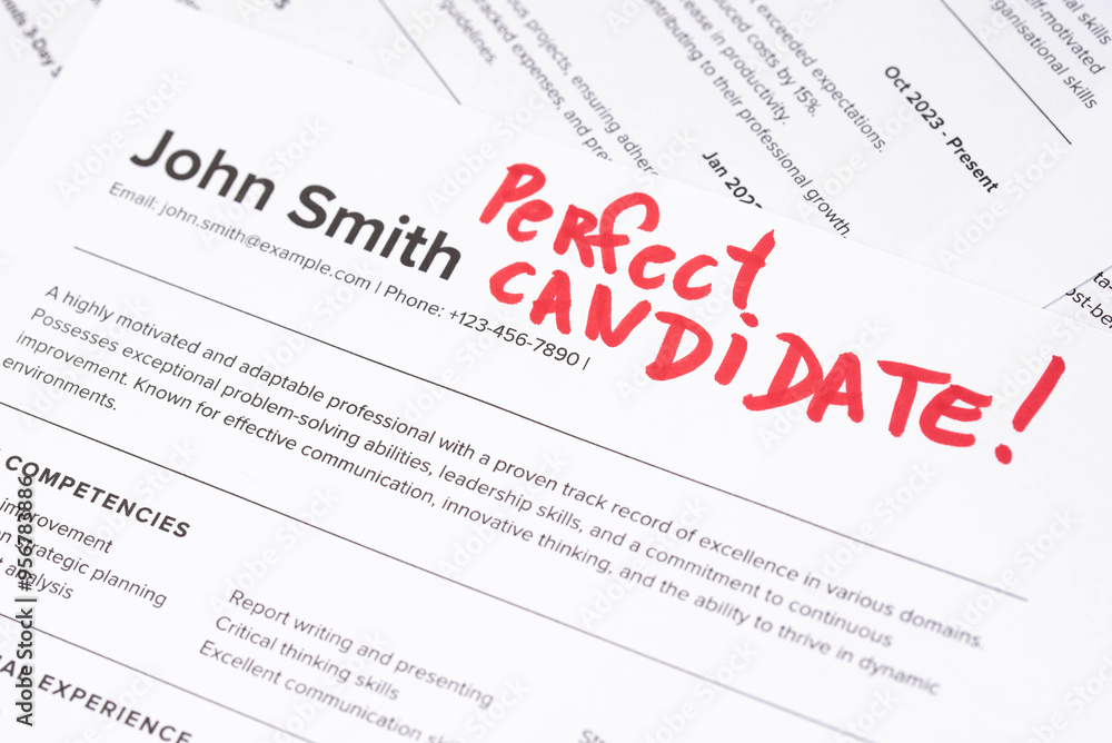 Fake mock CV (curriculum vitae) resume for John Smith, selected by HR as the perfect candidate ...