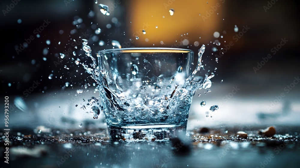 Macro photography capturing the dramatic moment of a glass cup hitting ...