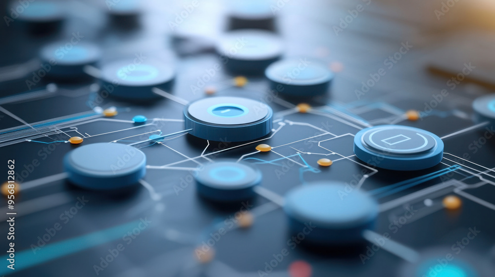 Workflow Efficiency, A 3D illustration depicting a workflow diagram ...