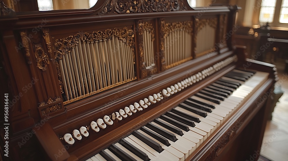Pipe organ grand pipes intricate keyboards and detailed stops Stock ...
