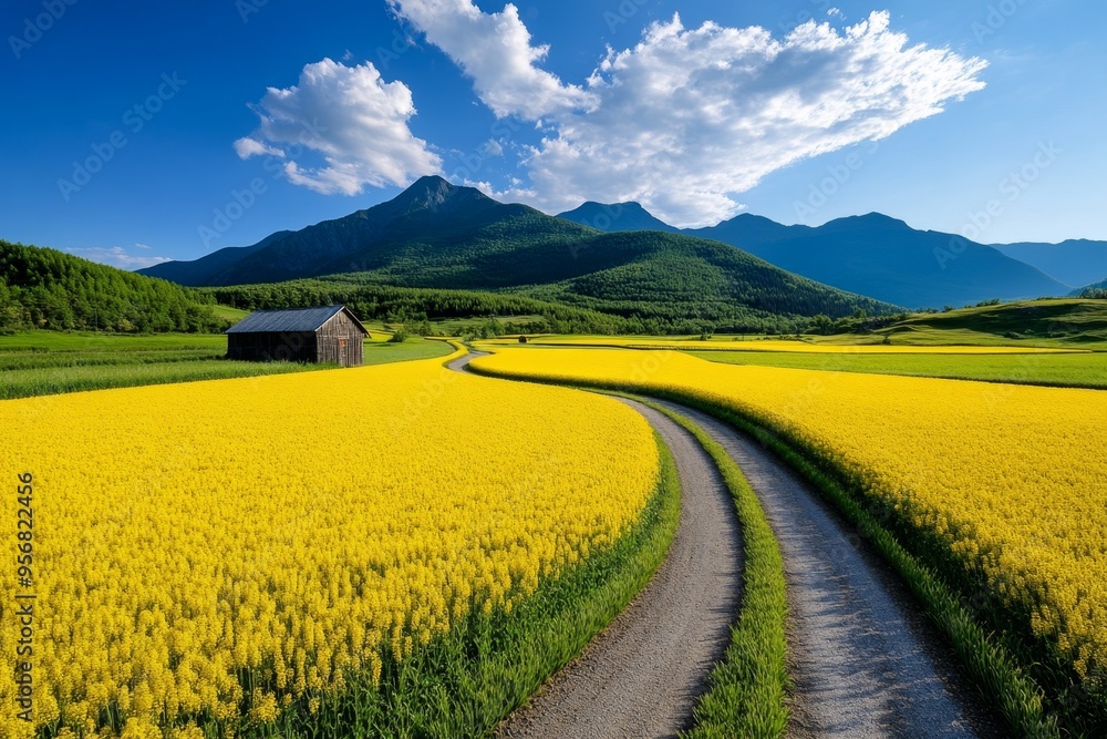 Countryside scenery, rustic barns, golden fields capture the charm of ...