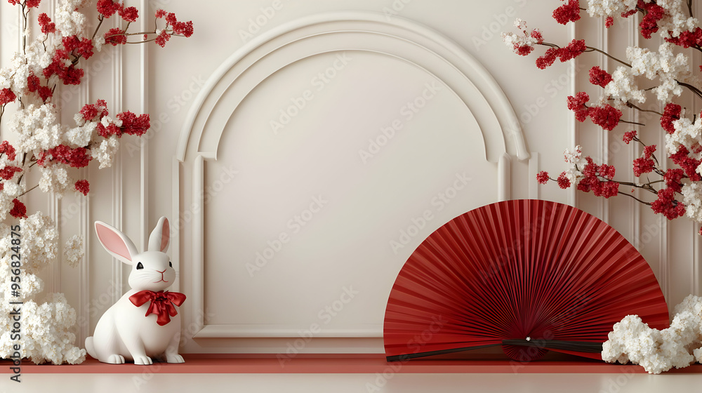 3D Rabbit and Fan Border Frame with Copy Space concept as A border ...