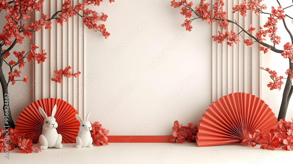 3D Rabbit and Fan Border Frame with Copy Space concept as A border ...