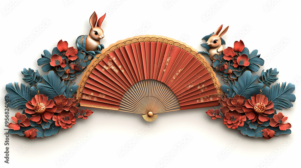 3D Rabbit and Fan Border Frame with Copy Space concept as A border ...