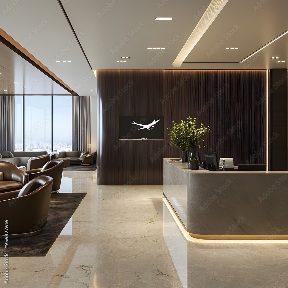 Sophisticated Airport VIP Lounge with Sleek Check in Counter Plush ...