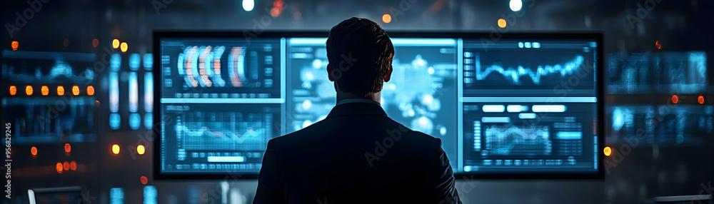 Data analyst visualizing data on a glossy dashboard in a flexible ...