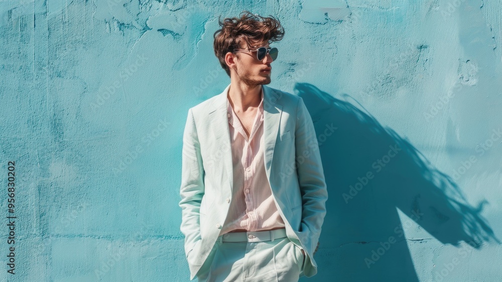 Man dressed in soft pastel colors, showcasing the gentle and relaxed ...