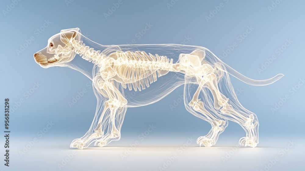 X ray image of dogs skeletal structure, showcasing bones and anatomy in ...