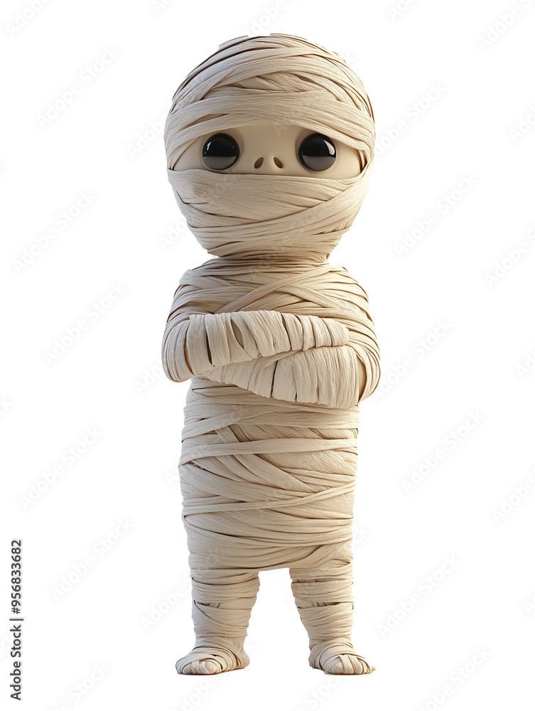 Cute cartoon mummy character wrapped in bandages. 3D rendering on a ...