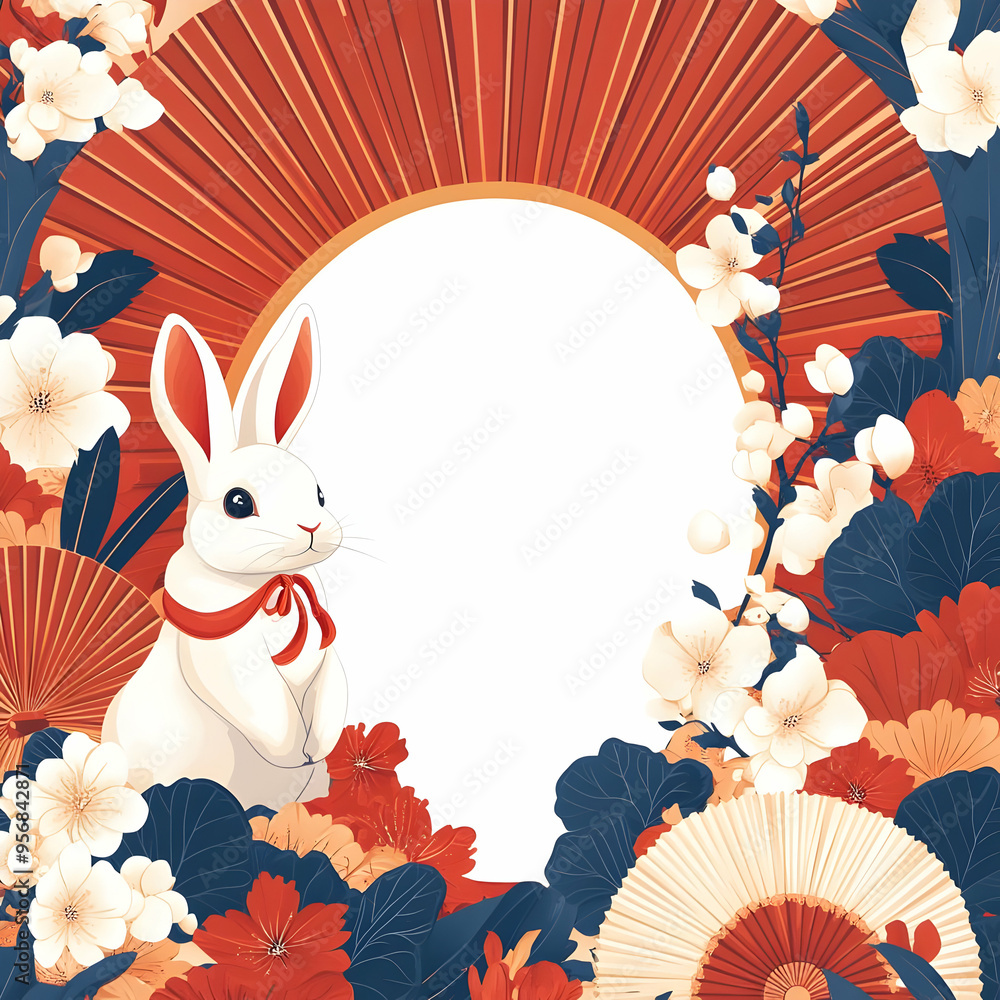 Flat Rabbit and Fan Border Frame with Copy Space concept as A border ...