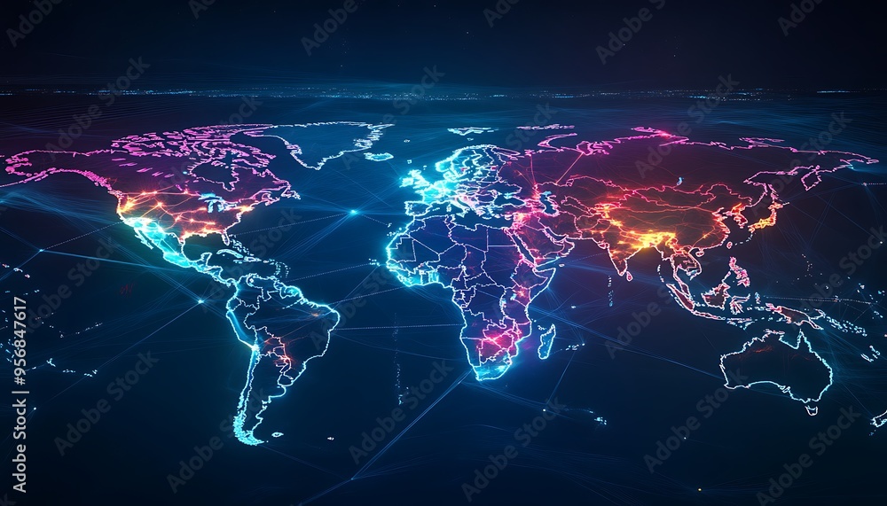 World Map Highlighting Trade Routes, with Unequal Flow of Goods Between ...
