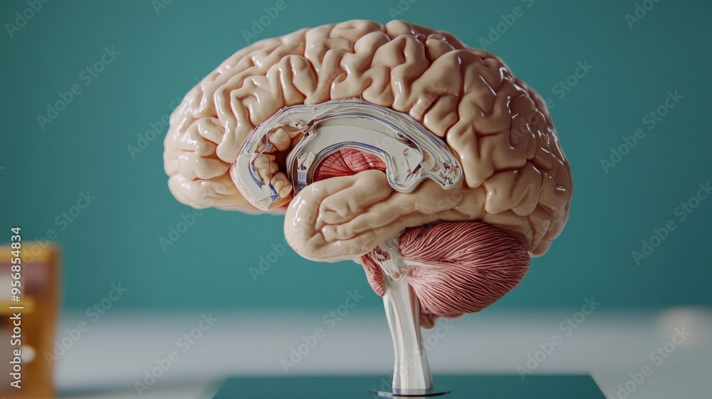 Detailed image of a human brain model with clear anatomical labeling ...