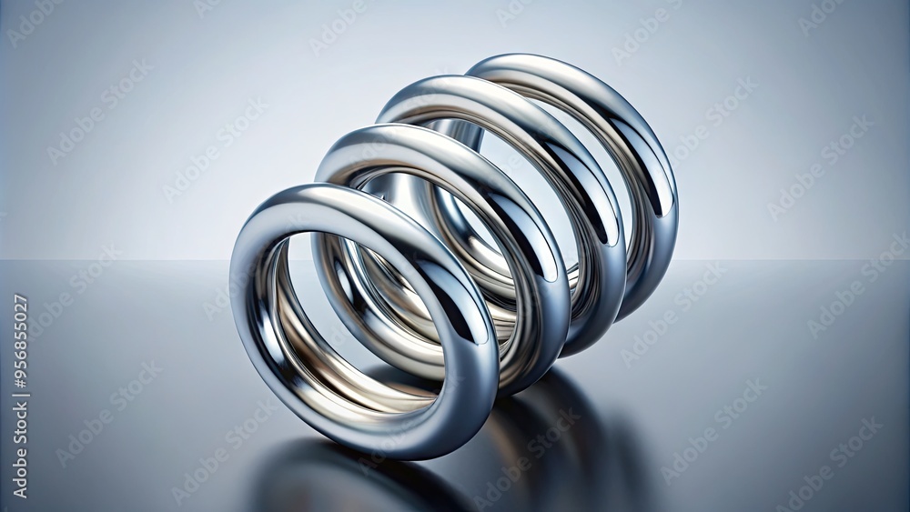A stylized metal spring icon rendered in shimmering silver, coiled and ...