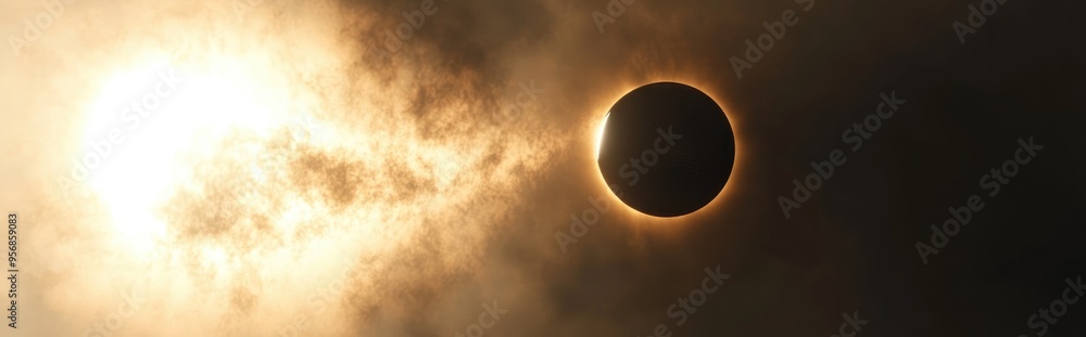 3D cartoon depiction of an 80 percent solar eclipse with the moon ...