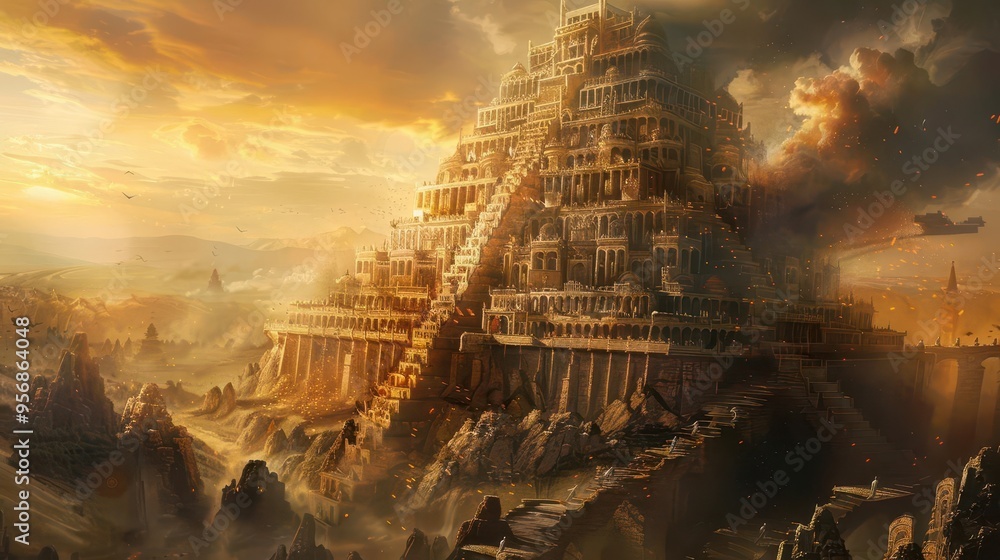 Fotografía tower of babel illustration from genesis 1119 old testament ...